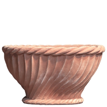 Charmanter Blumentopf mit Rillen - Terracotta und Marmor